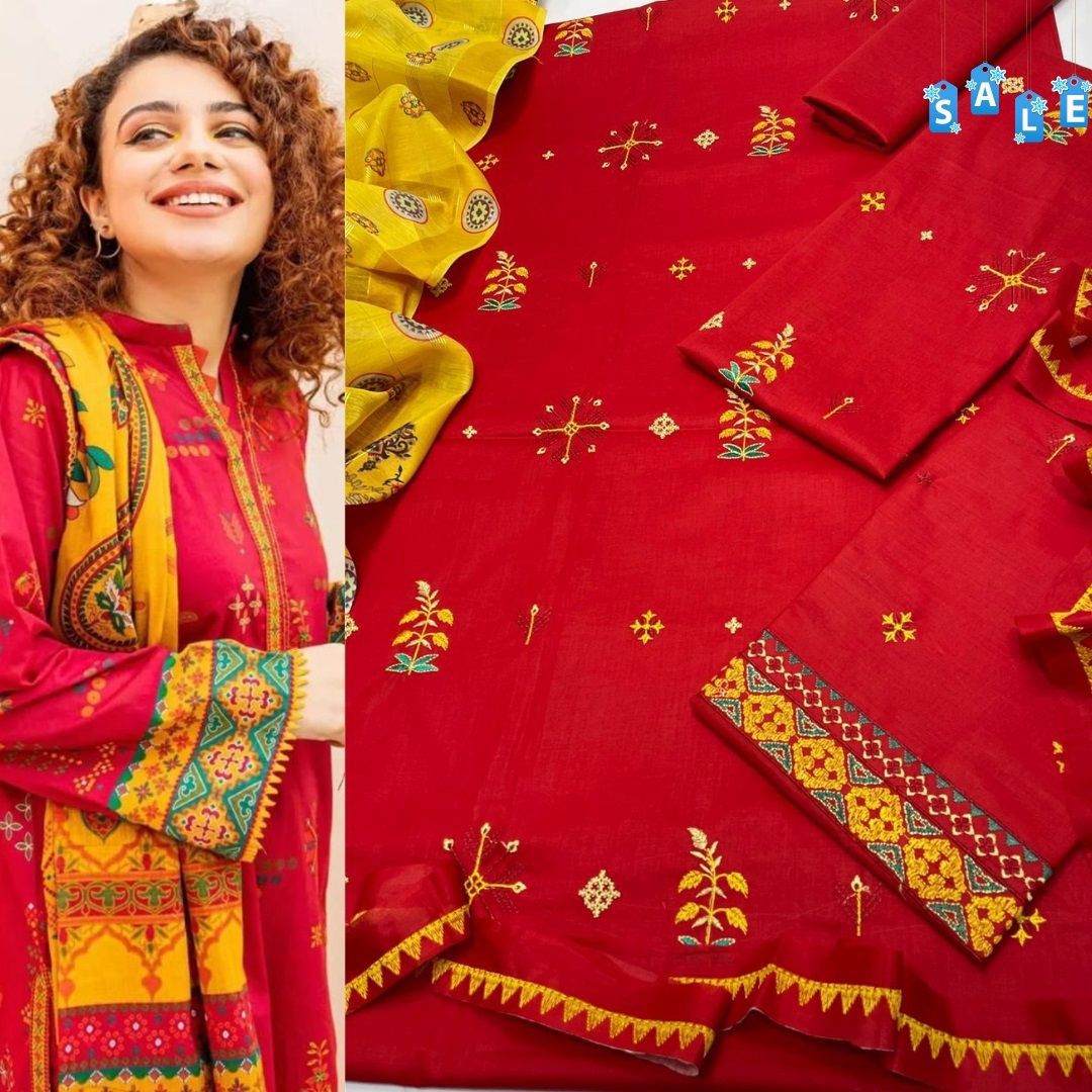 Premium Unstitched - Lawn 3pc Embroidered Suit – Styles Oasis