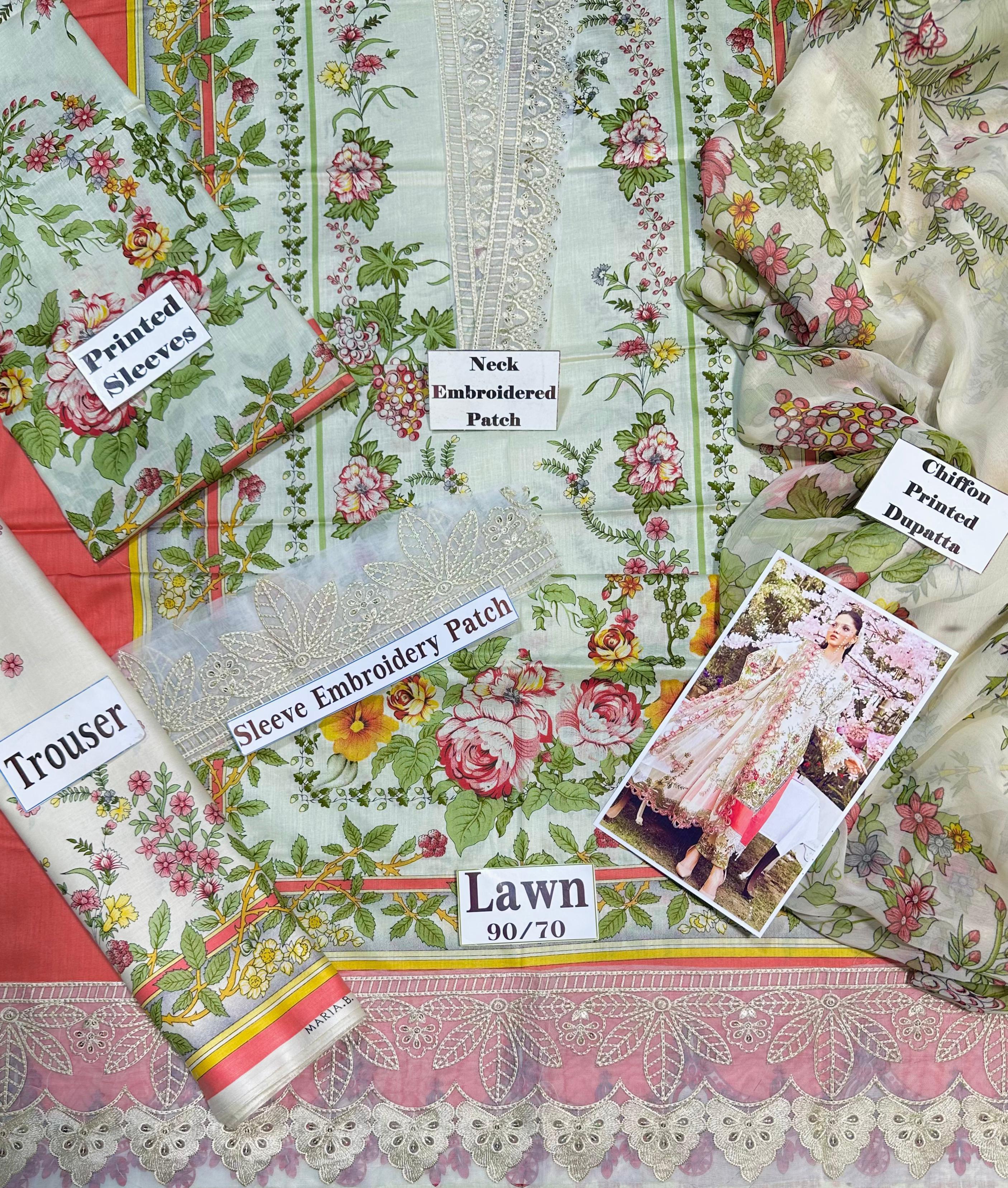 Premium Unstitched - Lawn 3pc Embroidered Suit – Styles Oasis