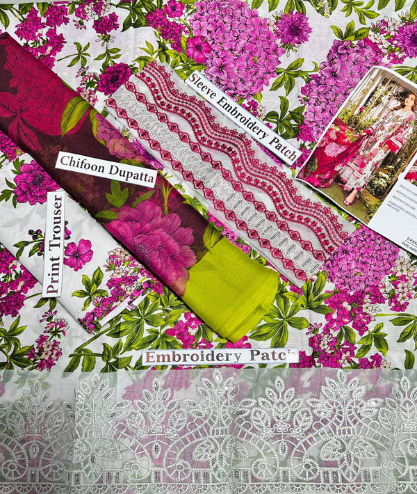 Premium Unstitched - Lawn 3pc Embroidered Suit – Styles Oasis